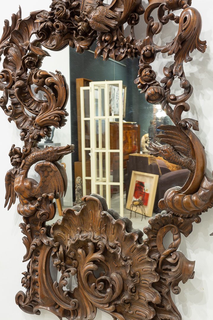 Antique American Cornucopia Carved Wooden Mirror for sale at Pamono