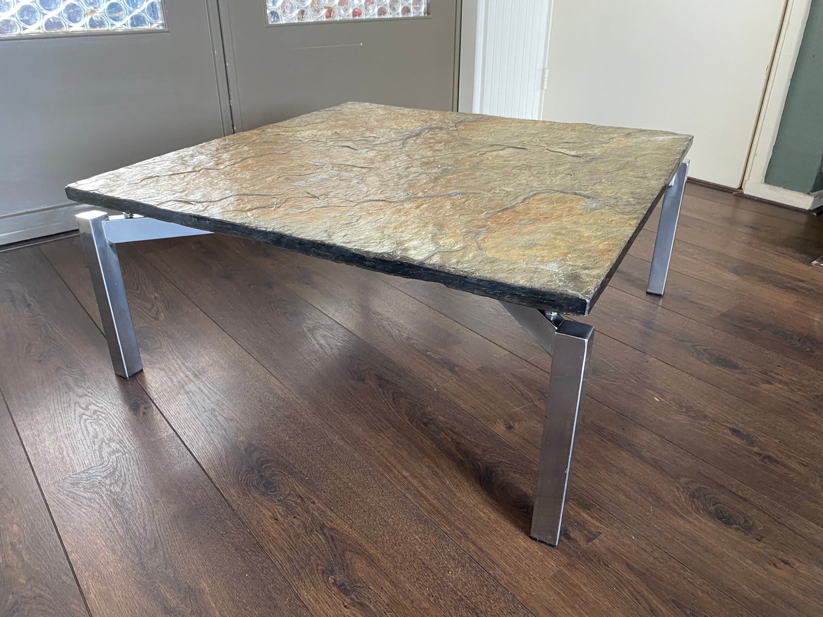 Mid-Century Steel & Slate Coffee Table for sale at Pamono