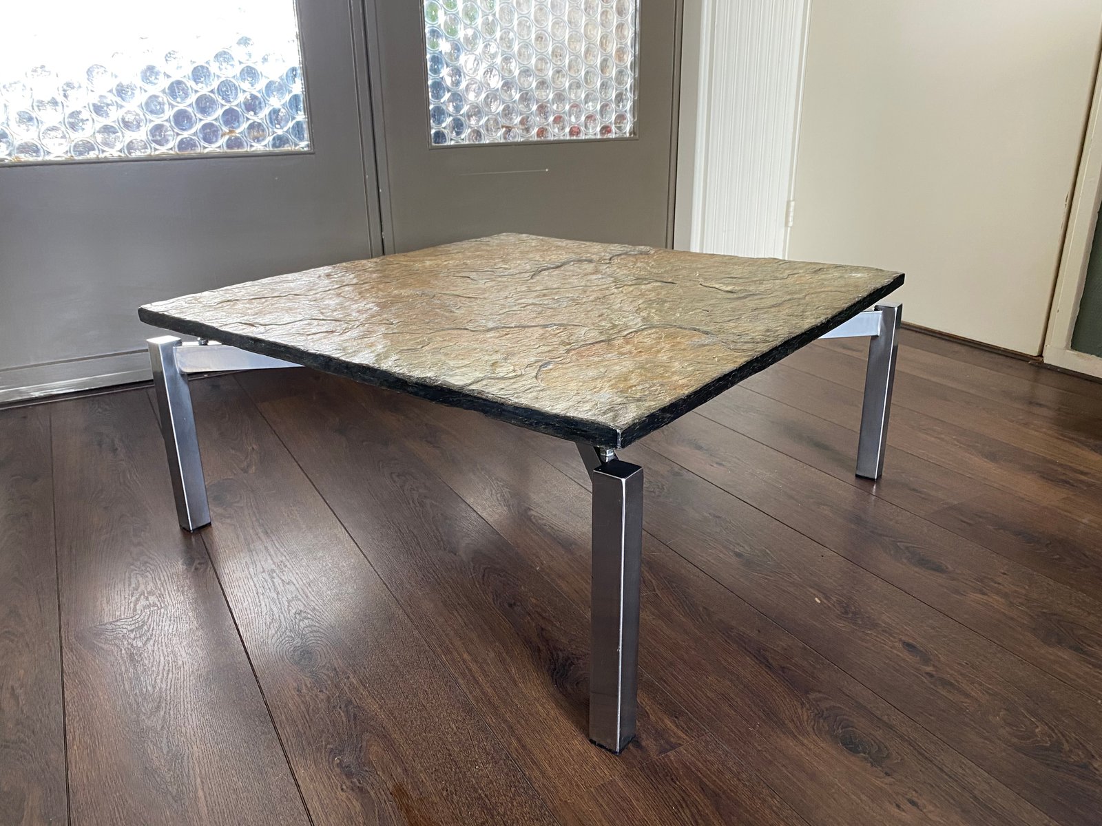Mid-Century Steel & Slate Coffee Table for sale at Pamono