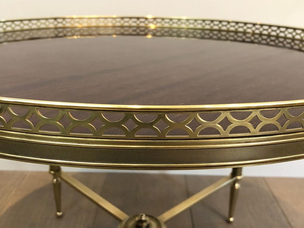 French Neoclassical Style Brass Round Coffee Table with Mahogany Veneer ...