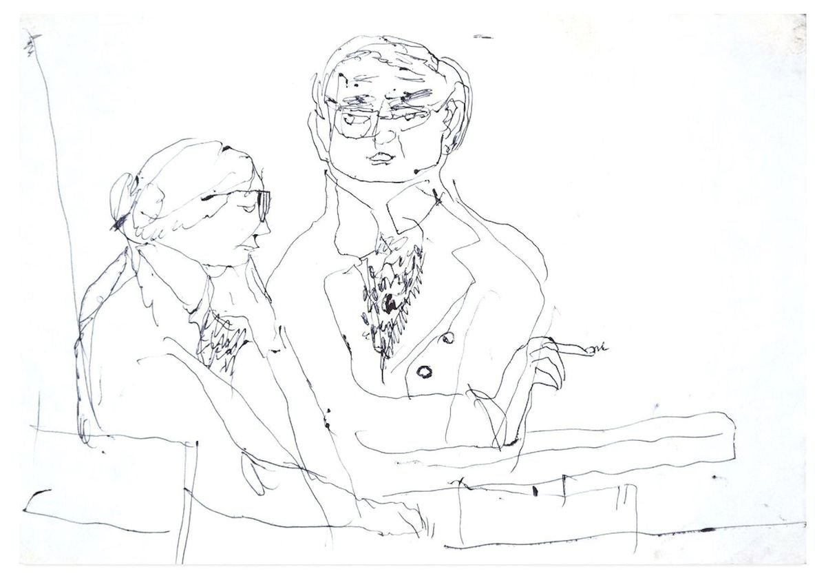 A Couple - Original Pen Drawing by Jeanne Daour - Mid 1900 Mid 20th ...