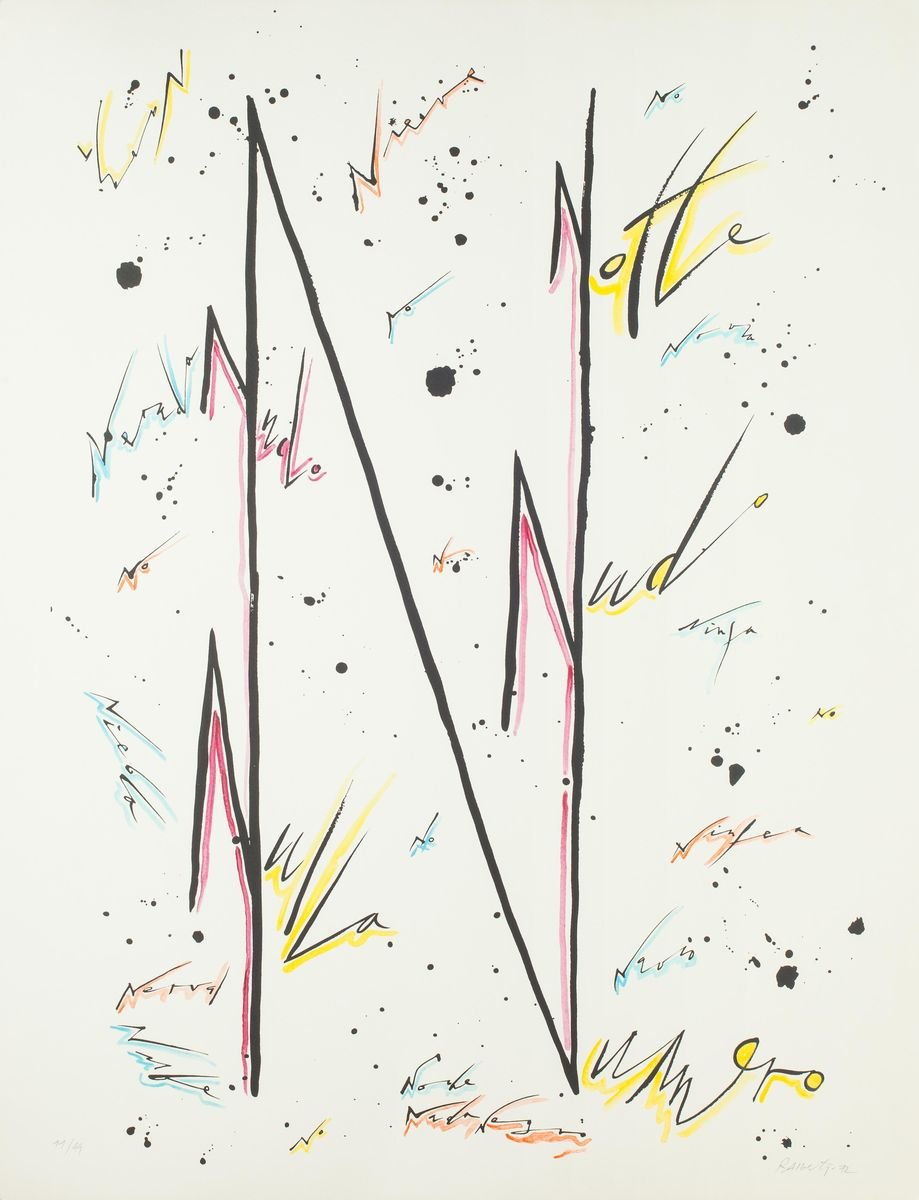 Letter N Violet and Yellow - Hand-Colored Lithograph by Raphael Alberti ...