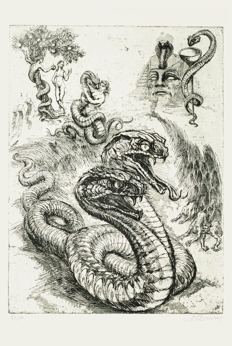 Serpent - Original Etching by M. Chirnoaga - Late 20th Century Late ...