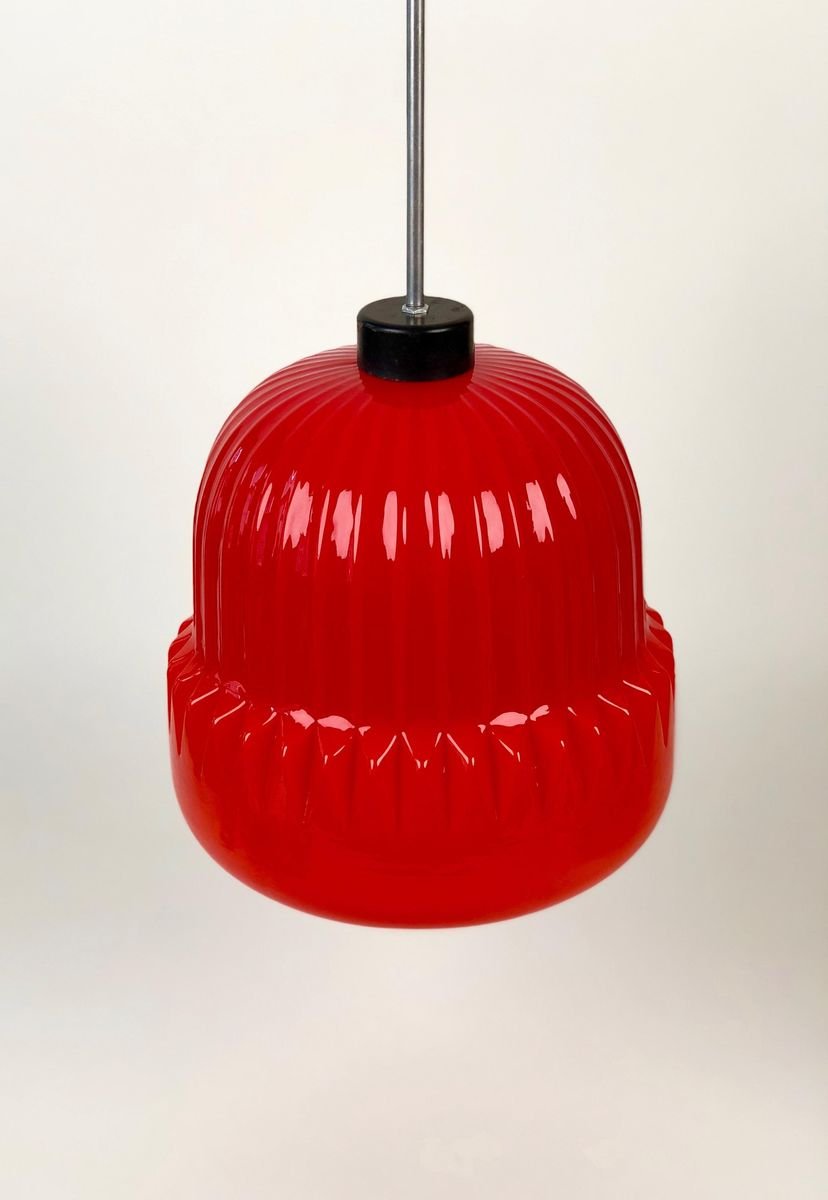 Modern Red Glass Globe Pendant Lamp, 1960s for sale at Pamono