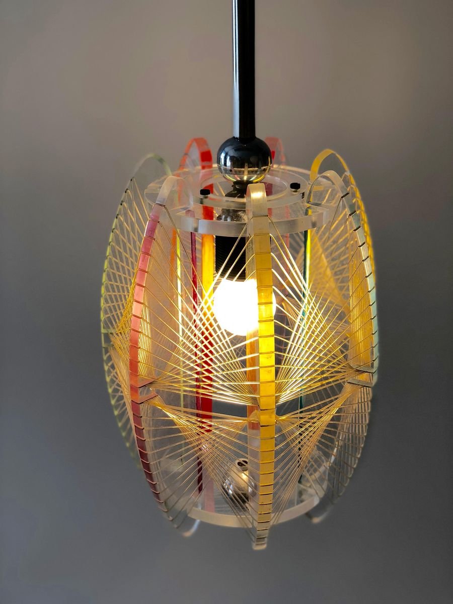 Mid-Century Acrylic & Mono Filament Pendant Lamp with Color Accents ...