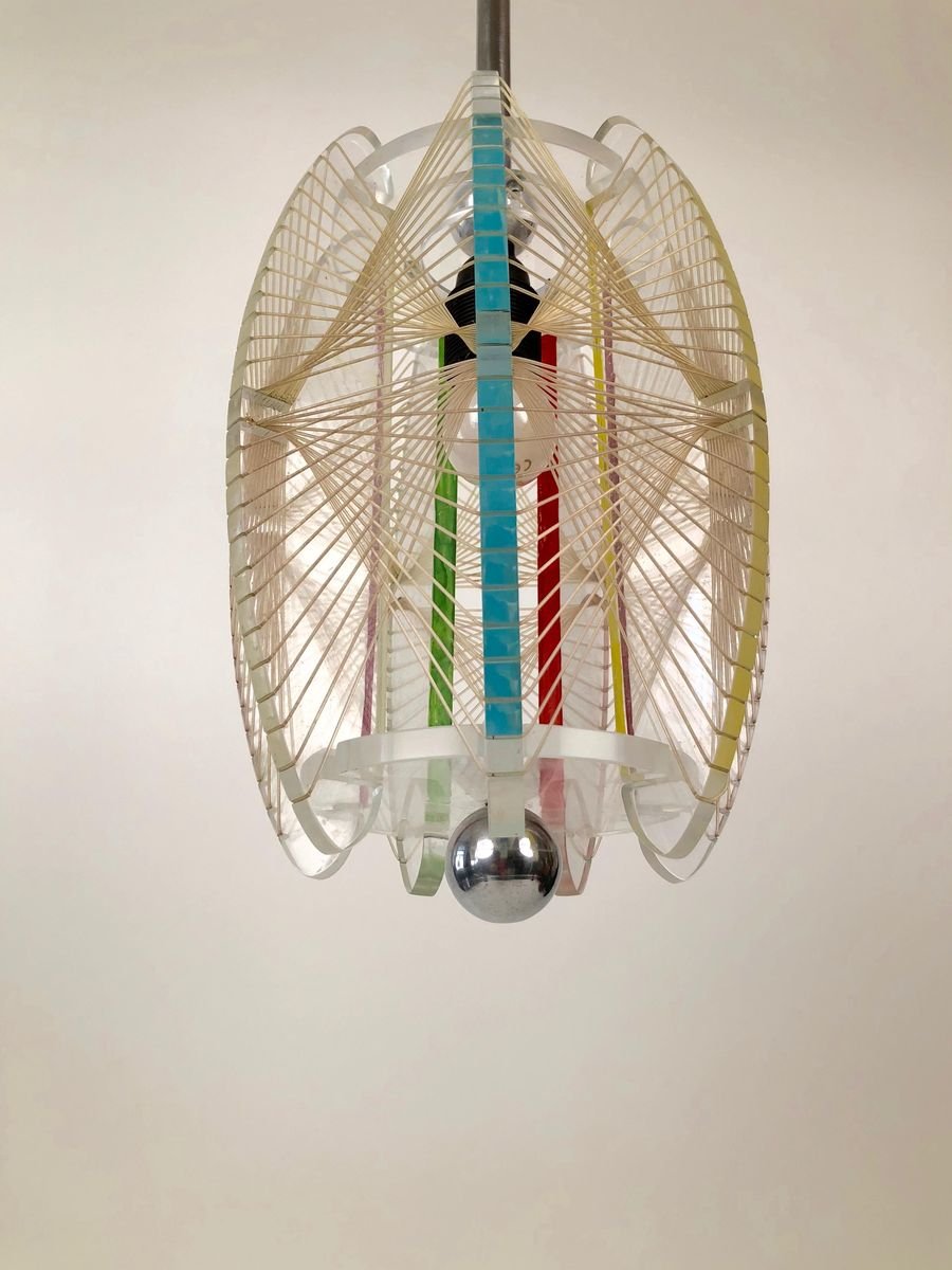 Mid-Century Acrylic & Mono Filament Pendant Lamp with Color Accents ...