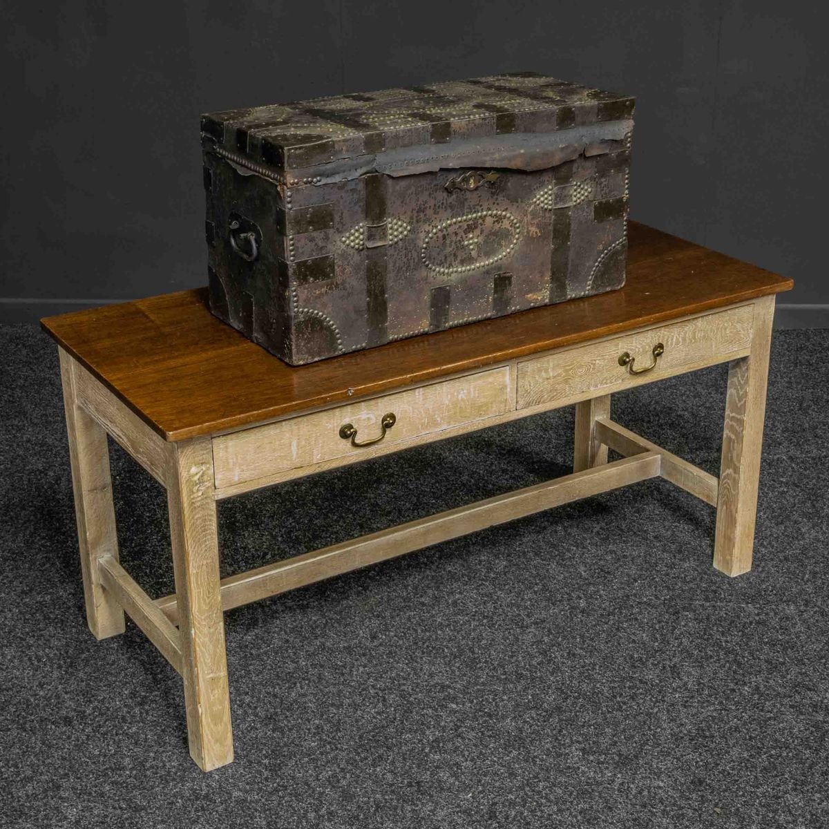 Victorian Studded Leather Trunk for sale at Pamono