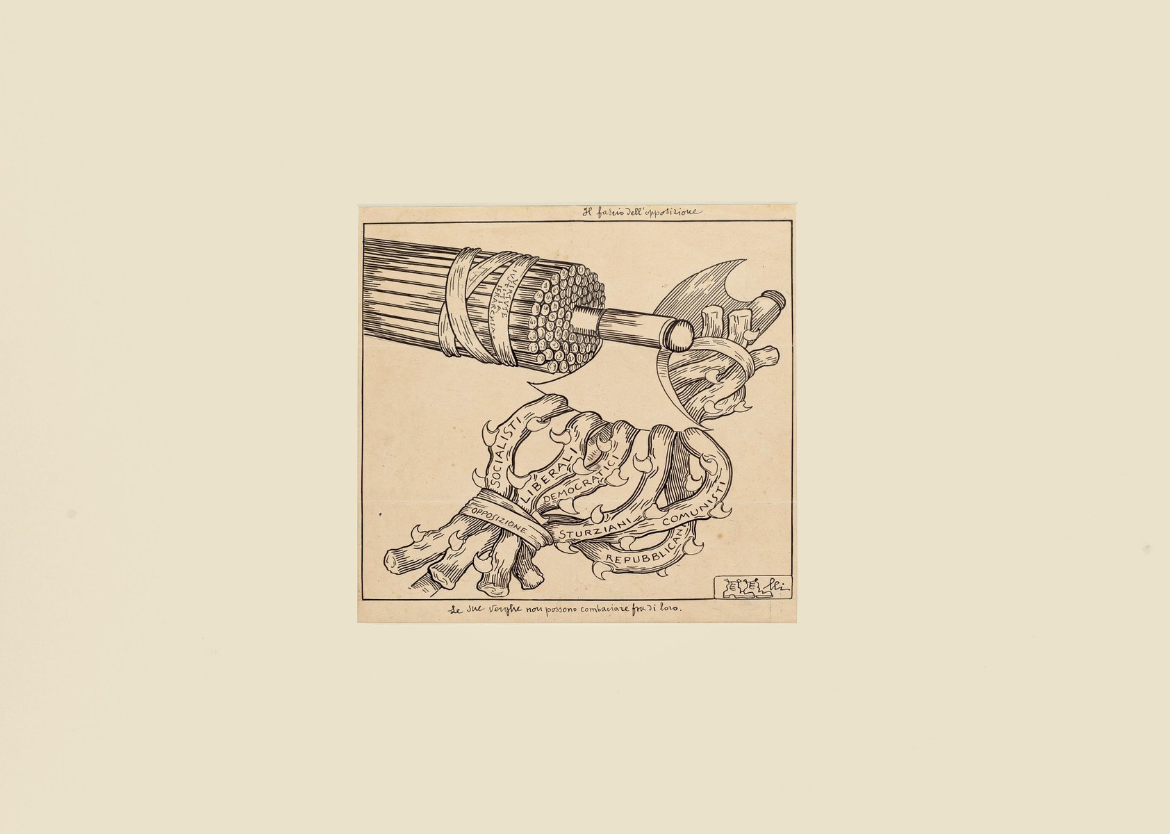 Opposition - Original China Ink Drawing by F. Scarpelli - Early 20th ...
