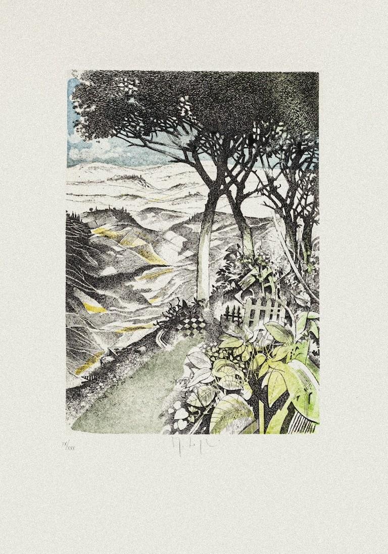 Landscape Etching on Paper by Mario Logli for sale at Pamono