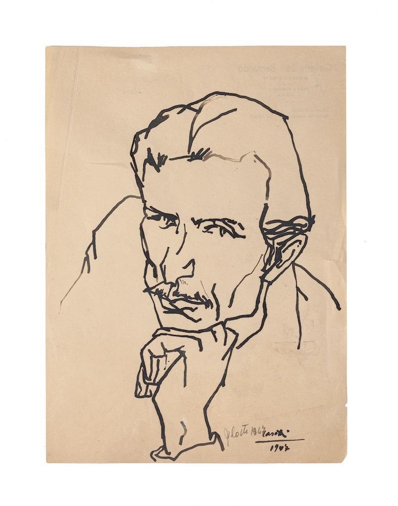 Portrait of Man - Original Drawing in China Ink by Umberto Casotti ...