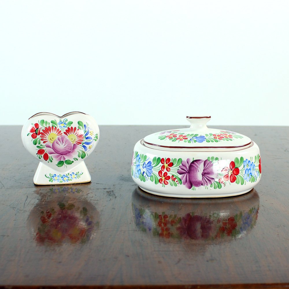 Vintage Czechoslovakian Folk Design Ceramic Vase & Bowl Set from ...