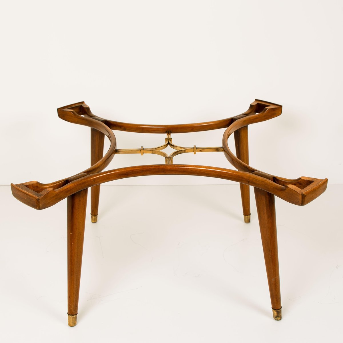 Solid Brass Walnut Glass Coffee Table by William Watting for Fristho, 1950s for sale at Pamono
