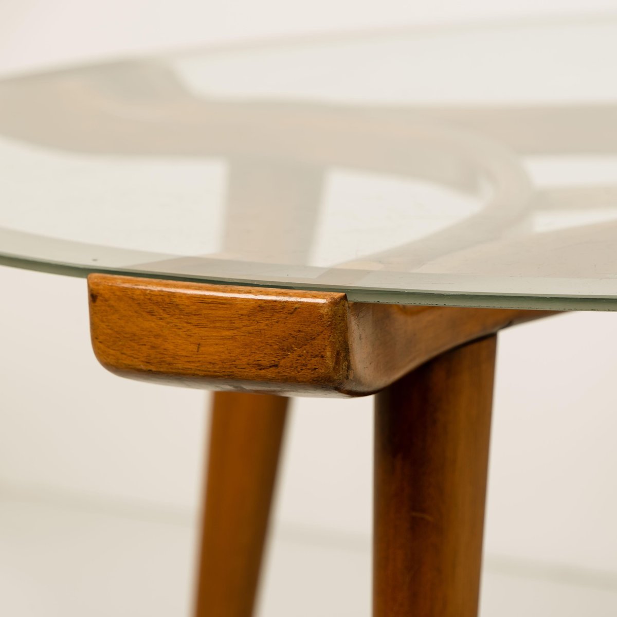 Solid Brass Walnut Glass Coffee Table by William Watting for Fristho, 1950s for sale at Pamono