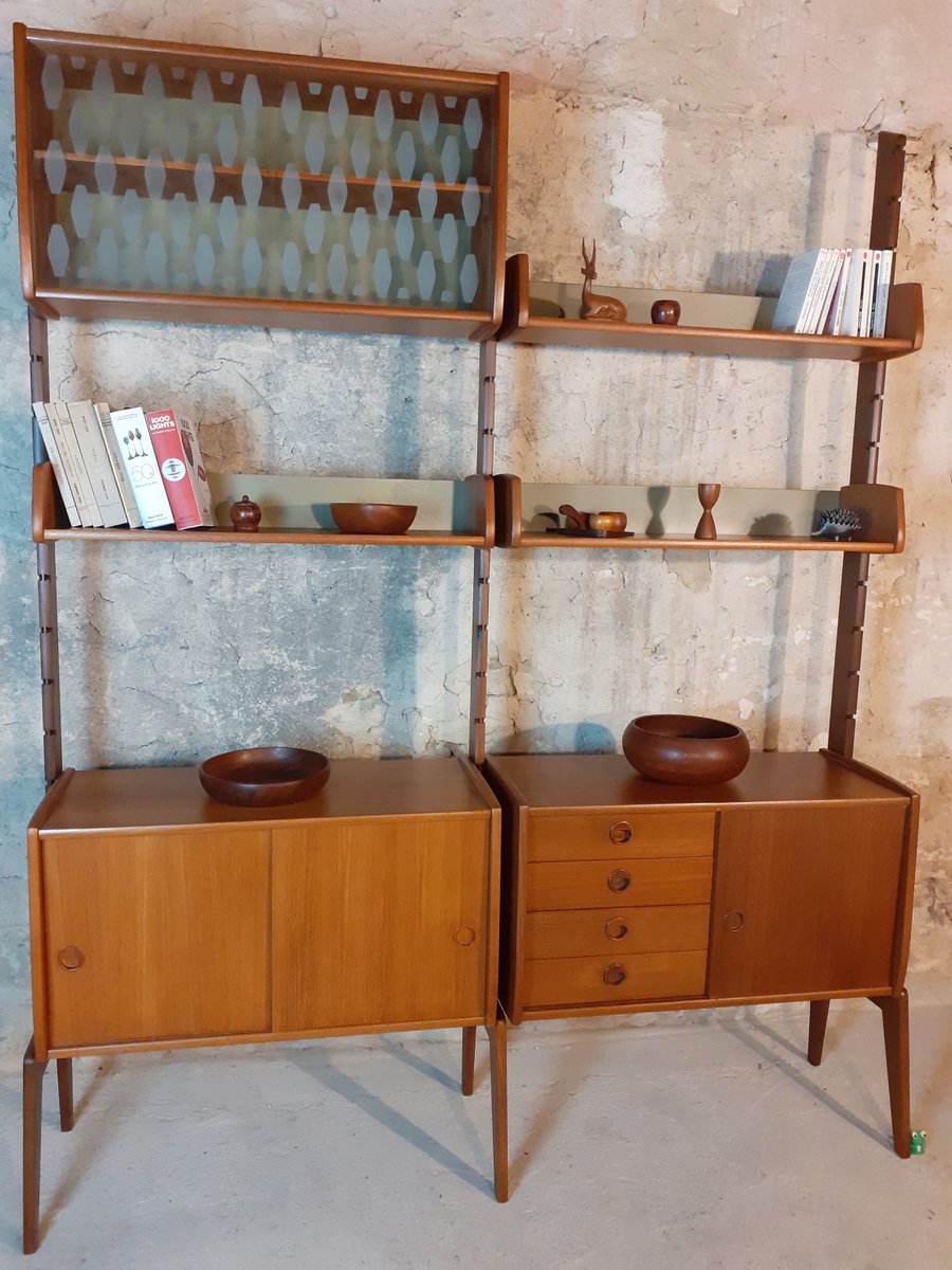 Teak Ergo Wall Unit with 2 Sections by John Texmon for Blindheim ...