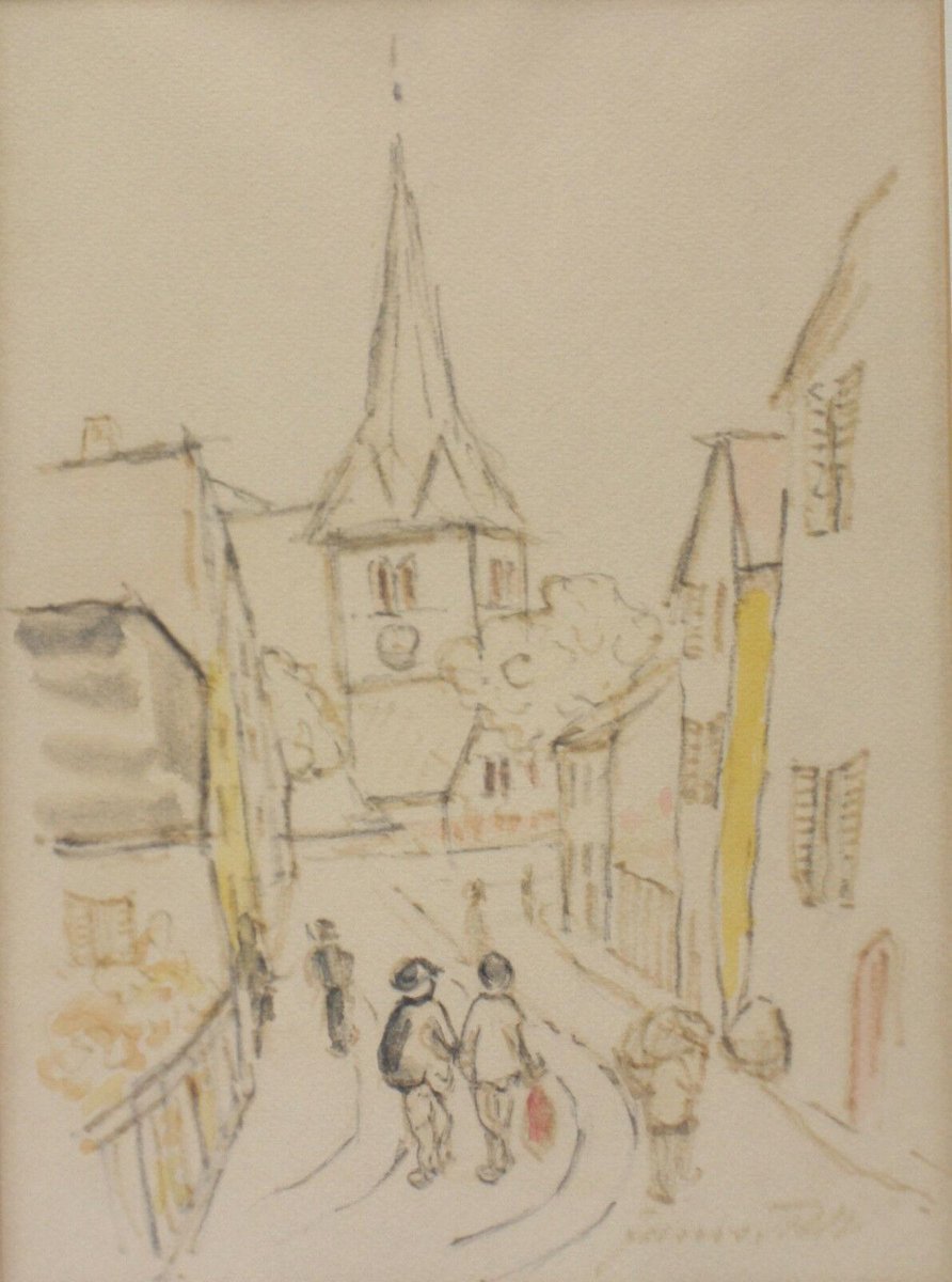 Janos Toth, Bessungen Kirche, 1960, Watercolor for sale at Pamono