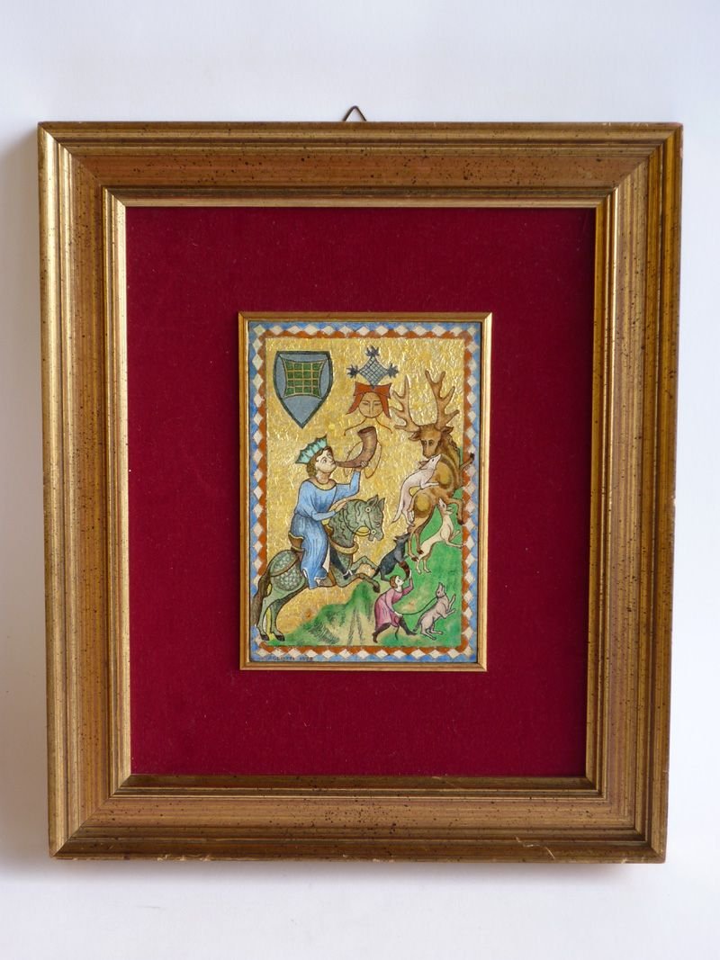 Luciano Agliotti, Medieval Scene, Enameled Copper, 1970s for sale at Pamono