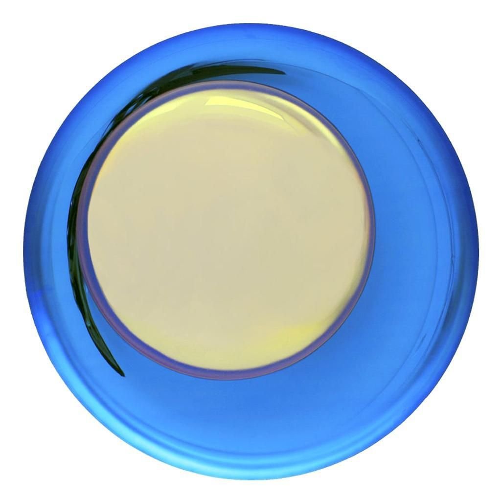 French Modern Sculptural Concave Handmade Yellow and Blue Glass Mirror ...