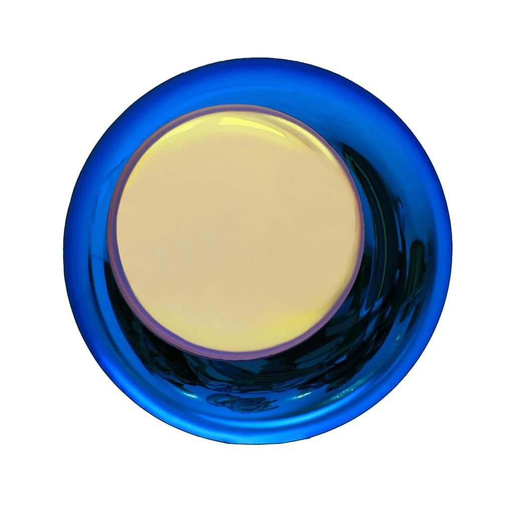 French Modern Sculptural Concave Handmade Yellow and Blue Glass Mirror ...