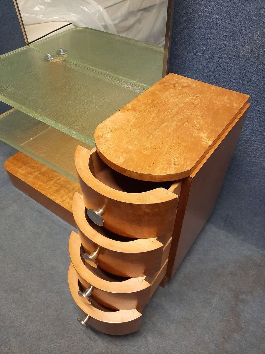Light Wood Dressing Table with Glass Tiles, 1940s for sale at Pamono