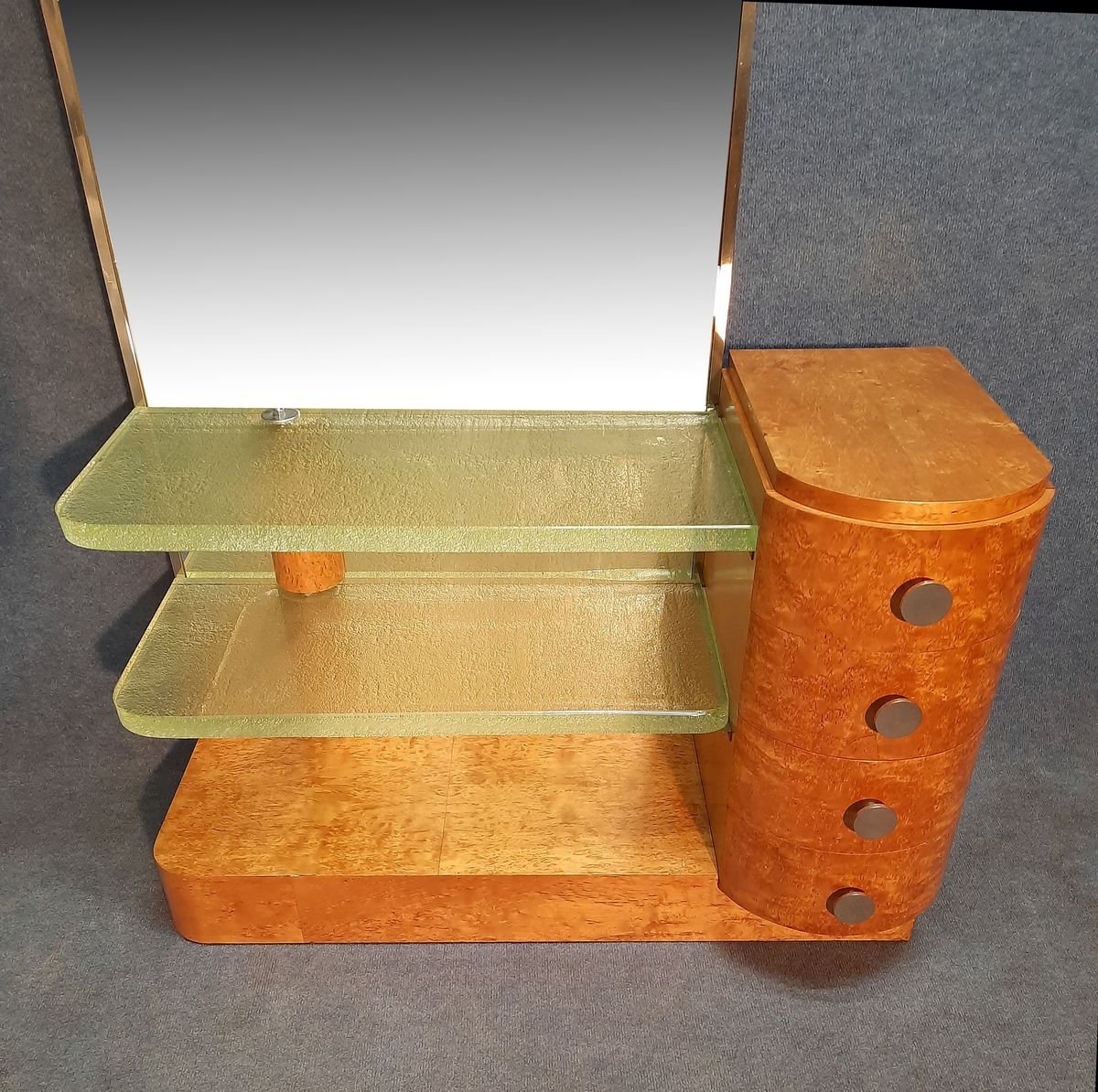 Light Wood Dressing Table with Glass Tiles, 1940s for sale at Pamono