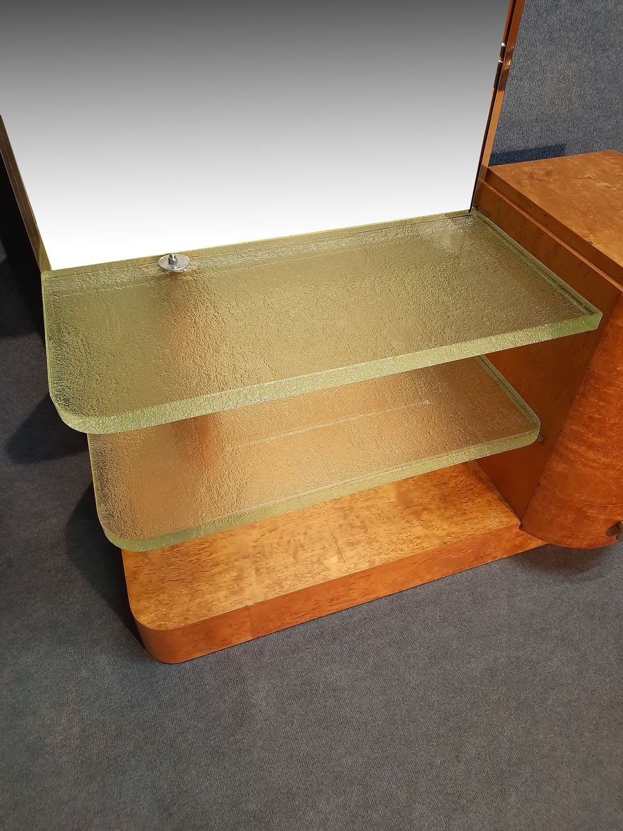 Light Wood Dressing Table with Glass Tiles, 1940s for sale at Pamono