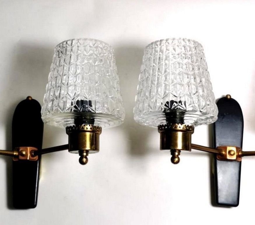French Sconces in Brass and Half Crystal, Set of 2 for sale at Pamono