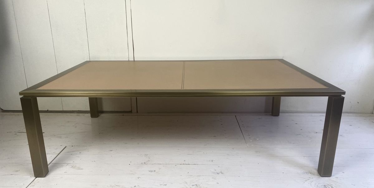 Brass and Leather Coffee Table from Solmet, Italy, 1980s for sale at Pamono