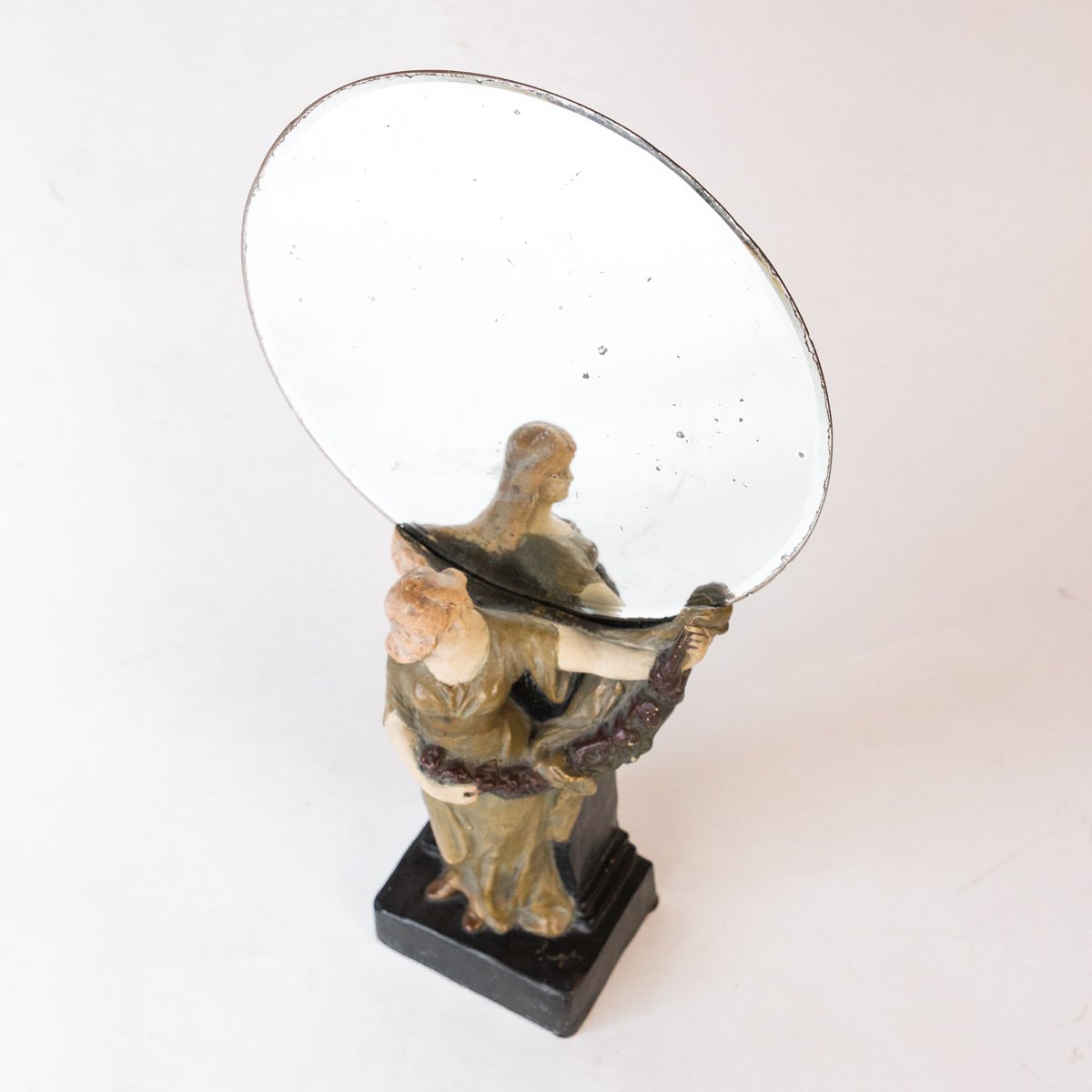 Art Nouveau Mirror with Statue of a Woman for sale at Pamono