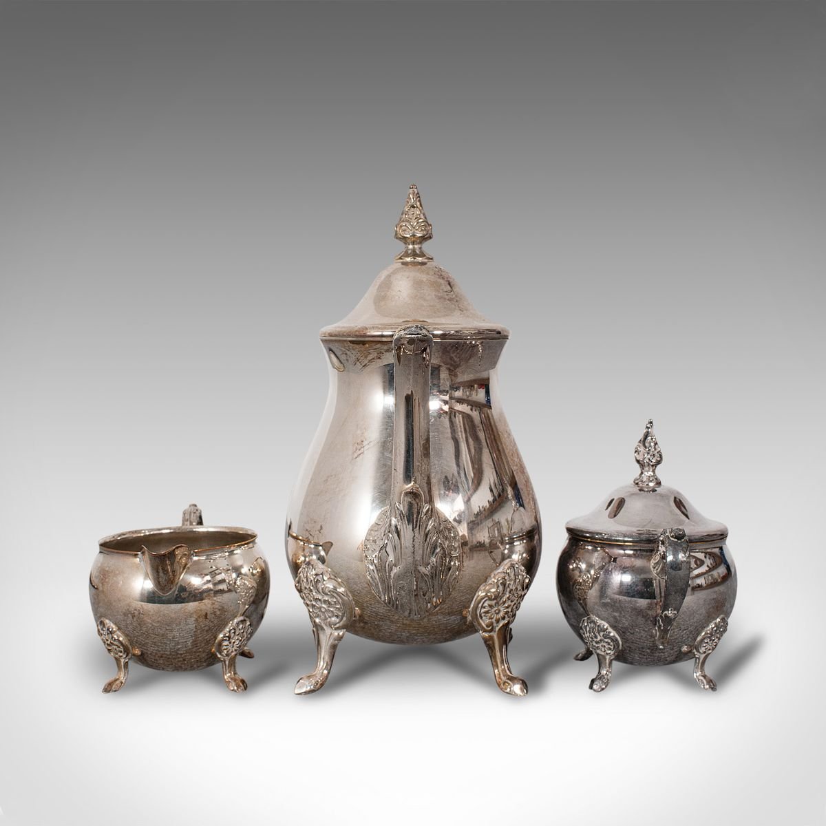Antique Silver Plated Tea Service, Set of 4 for sale at Pamono