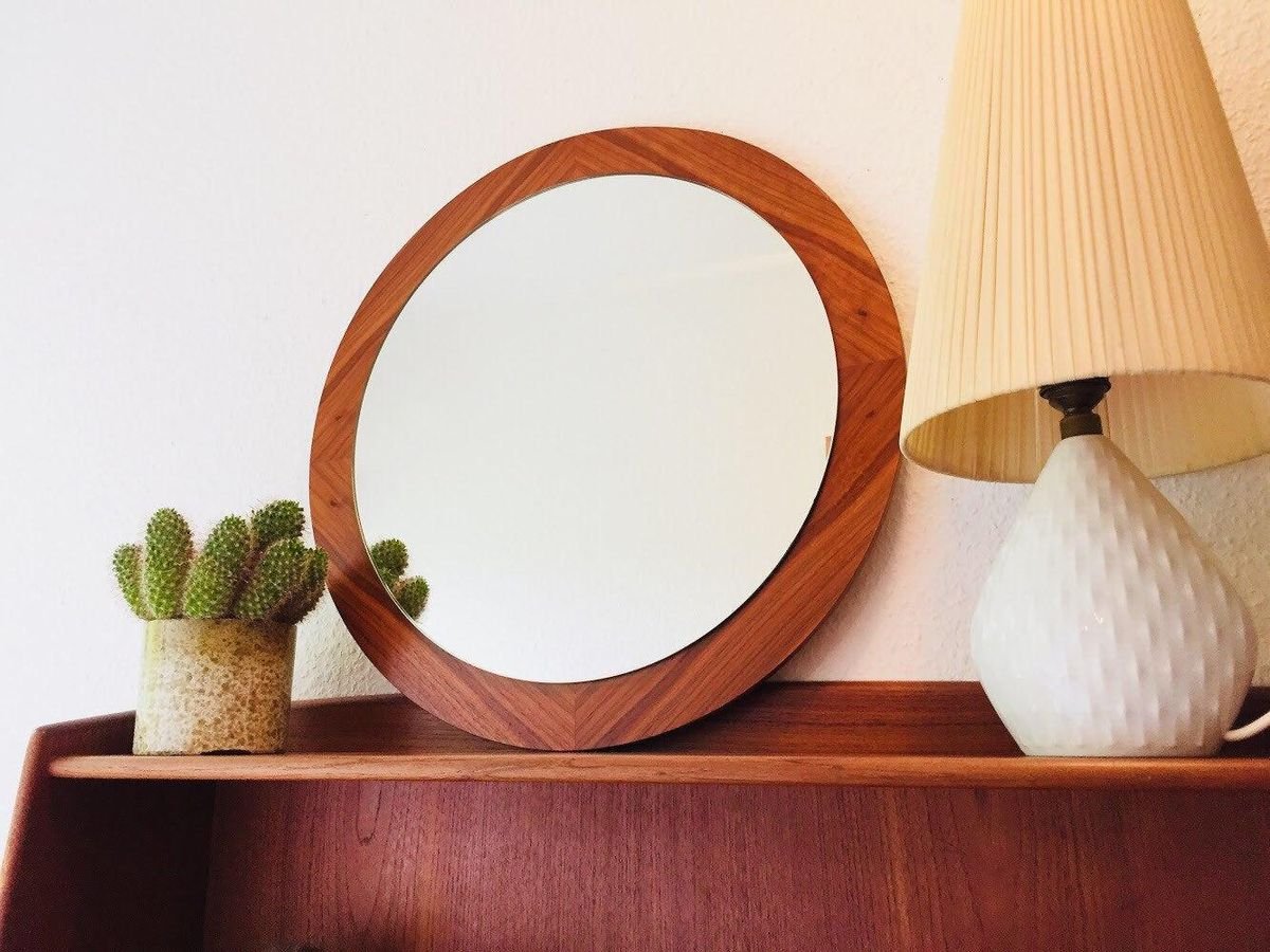 50s 60s retro teak mirror Mid Century Danish design vintage mirror wall ...