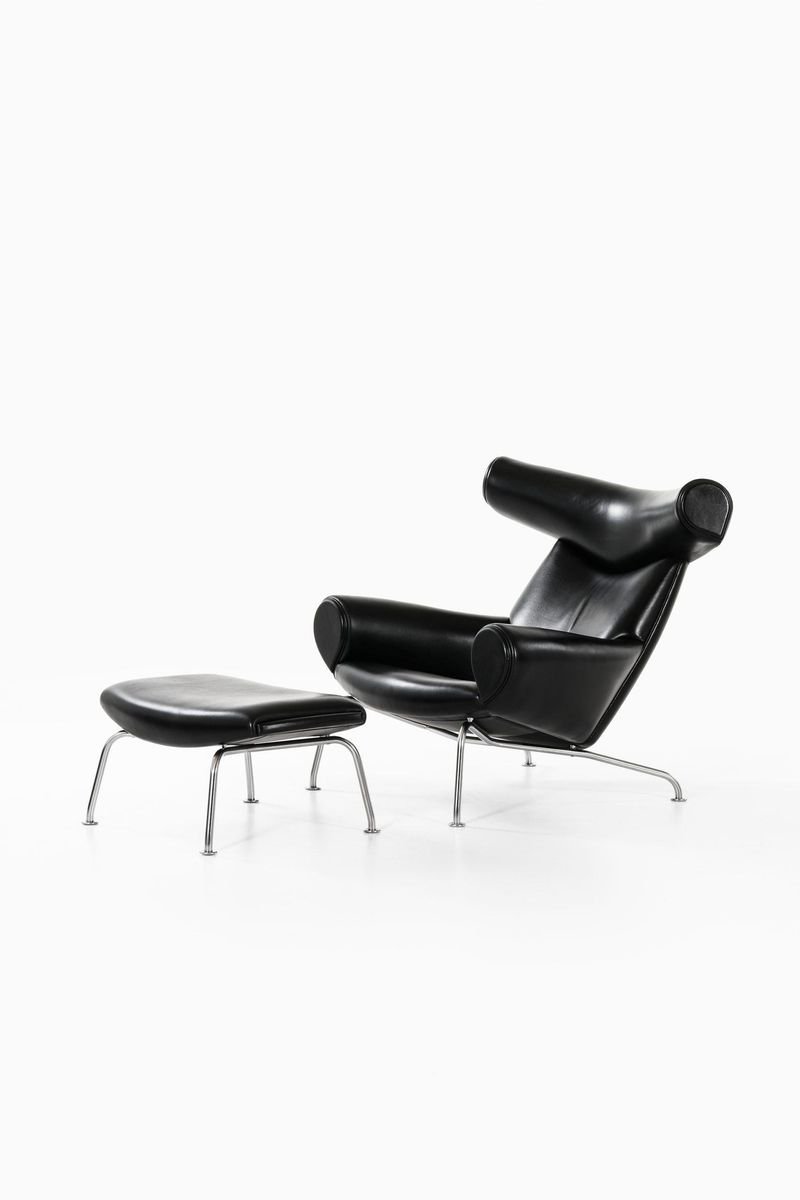 Set of Model Ej-100 Easy Chair and Stool by Hans Wegner for Erik ...