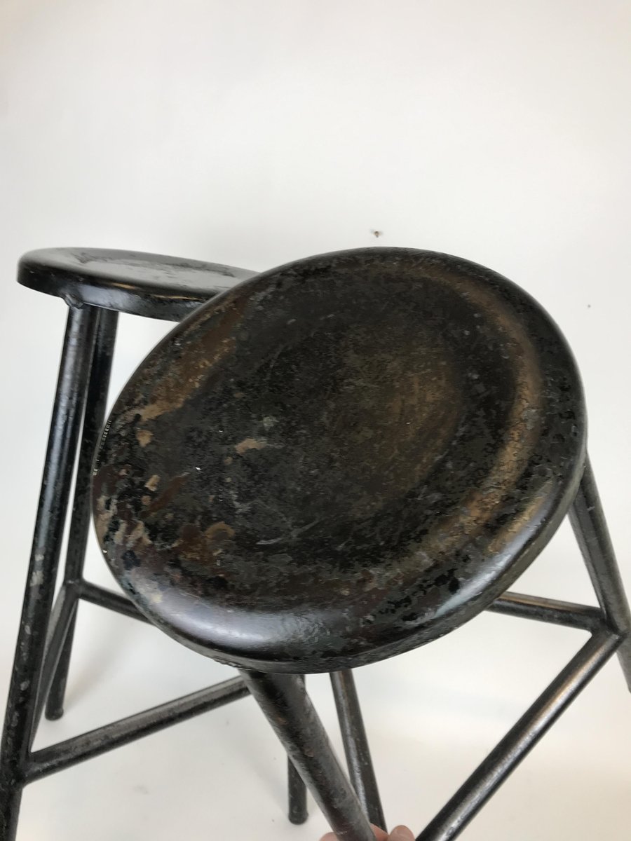 Set of Black Metal Three-Legged Bar Stools, 1960s, Italy for sale at Pamono