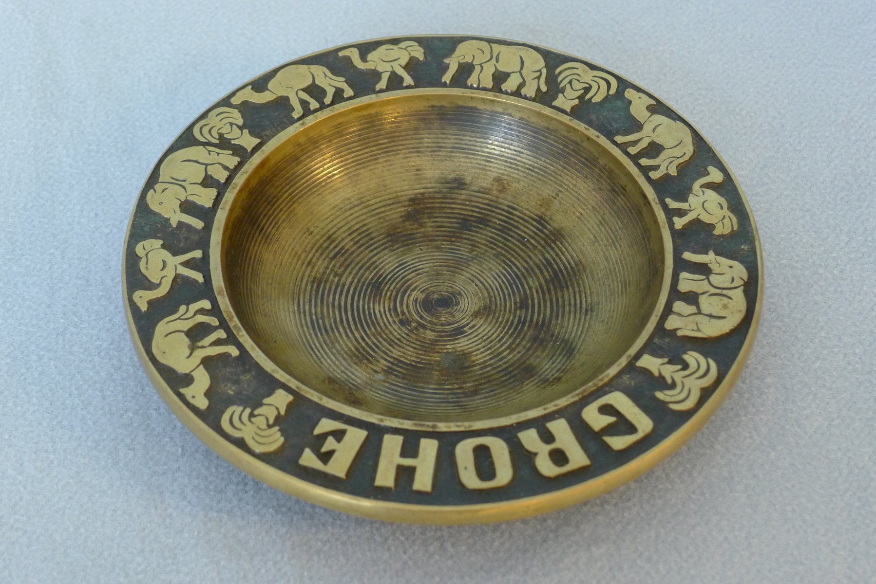 Bronze Ashtray in Brass with Elephant, Ostrich, Dromedary and Palm Tree ...