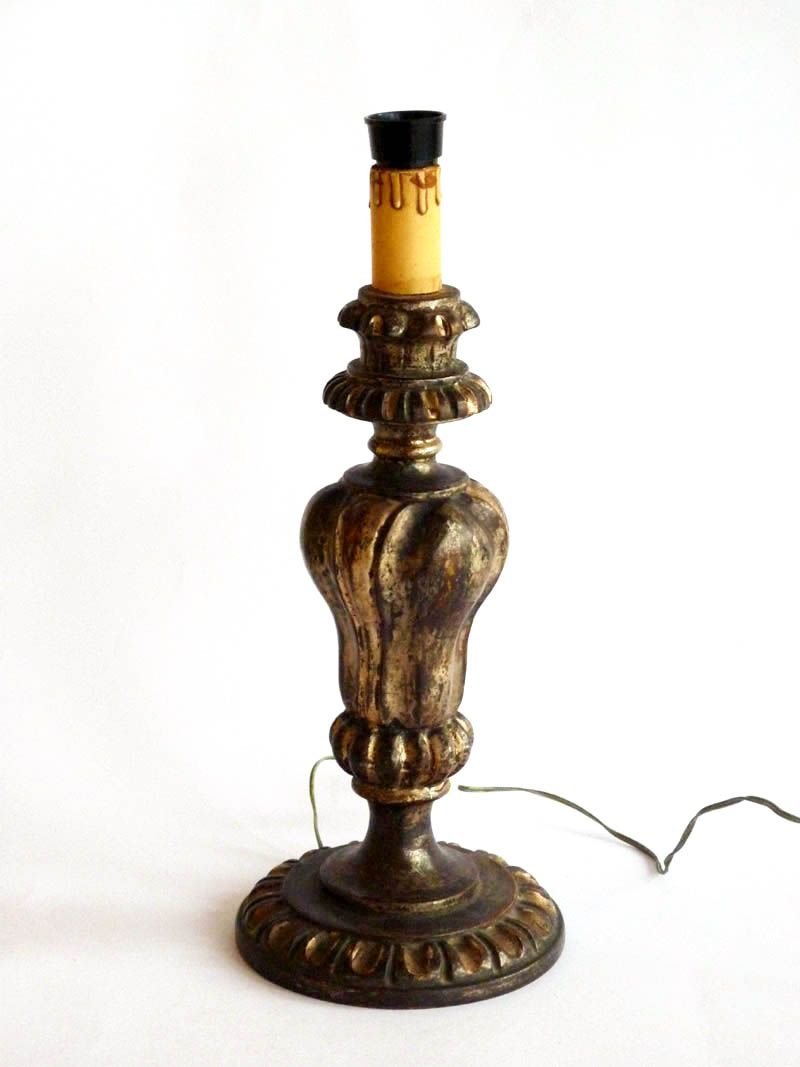 Baroque Style Wood Table Lamp with Silver Leaf, 1950s for sale at Pamono