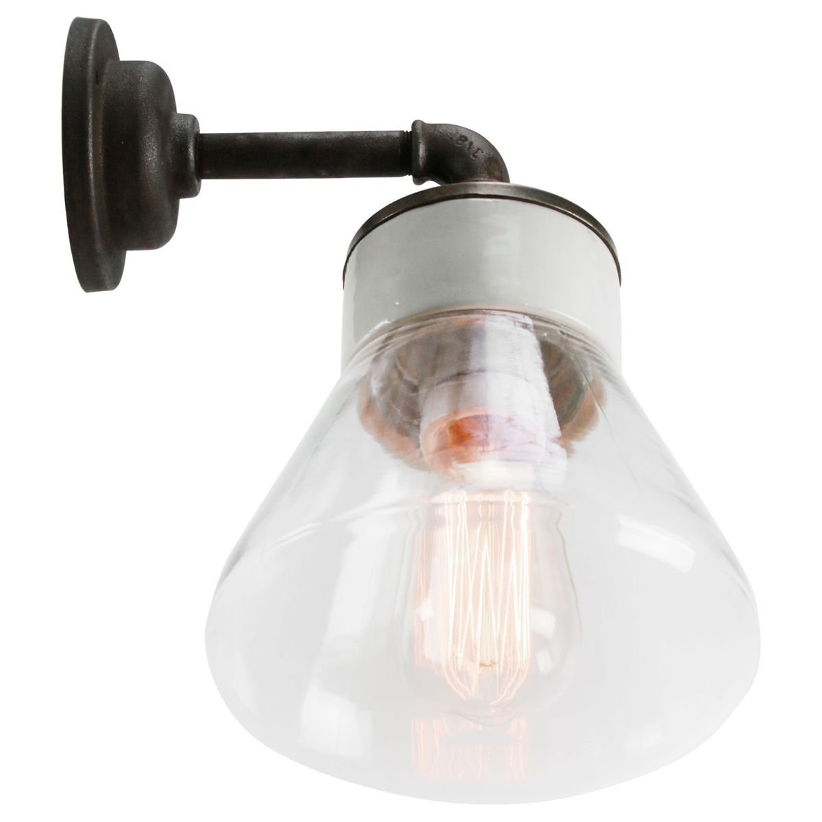 Vintage Clear Glass, Brass & Cast Iron Sconce for sale at Pamono