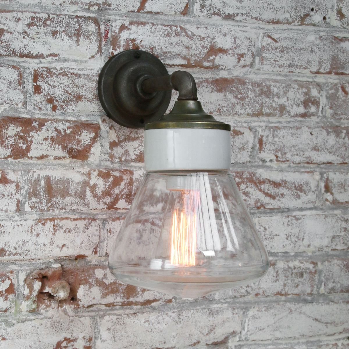 Vintage Clear Glass, Brass & Cast Iron Sconce for sale at Pamono