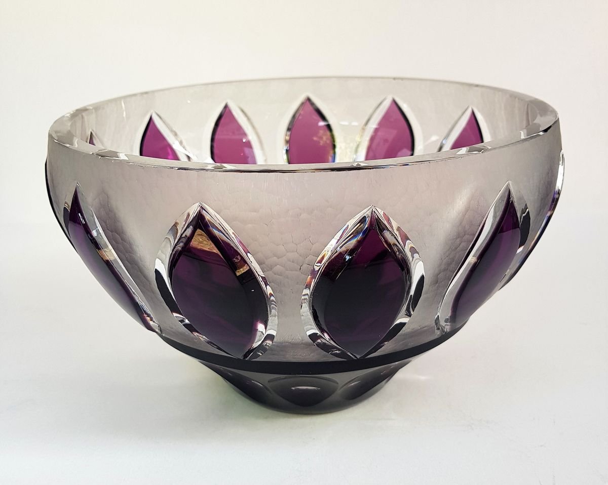 Czech Ruby Crystal Clear Glass Bowl with Battuto Technique, 1960s for ...