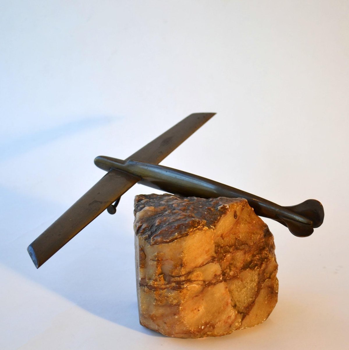 Glider Plane Sculpture in Bronze on Onyx Rock for sale at Pamono