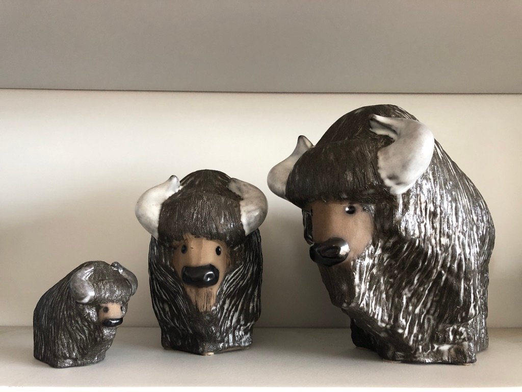 Vintage Ceramic Bisons by Göran Andersson for Upsala Ekeby, Sweden, Set ...