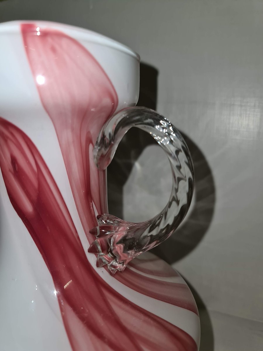 White & Red Glass Carafe, 1950s for sale at Pamono