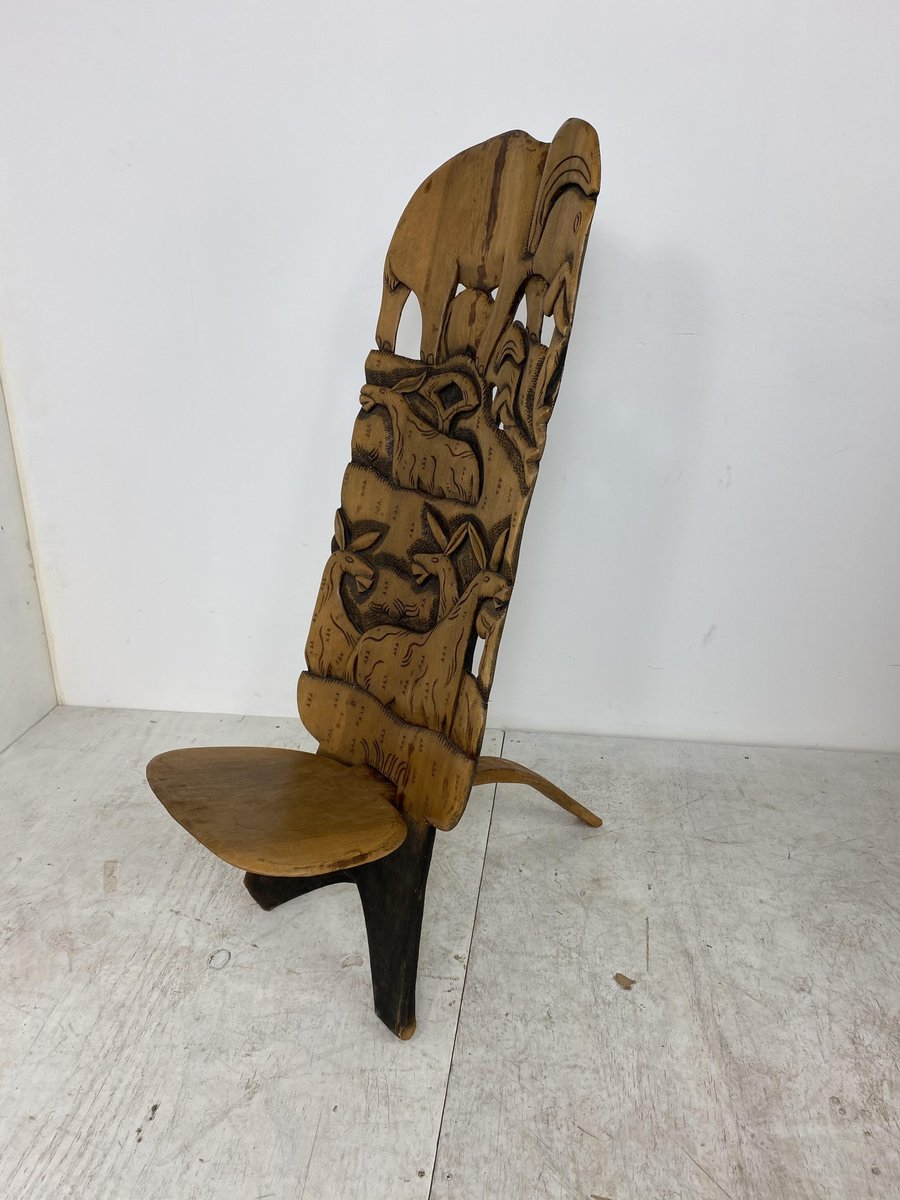 African Hand Carved Tribal Chair, 1960s for sale at Pamono