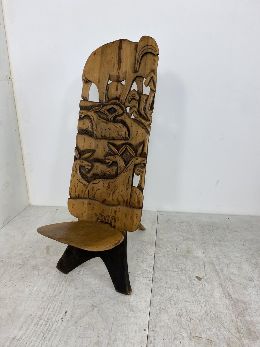 African Hand Carved Tribal Chair, 1960s for sale at Pamono
