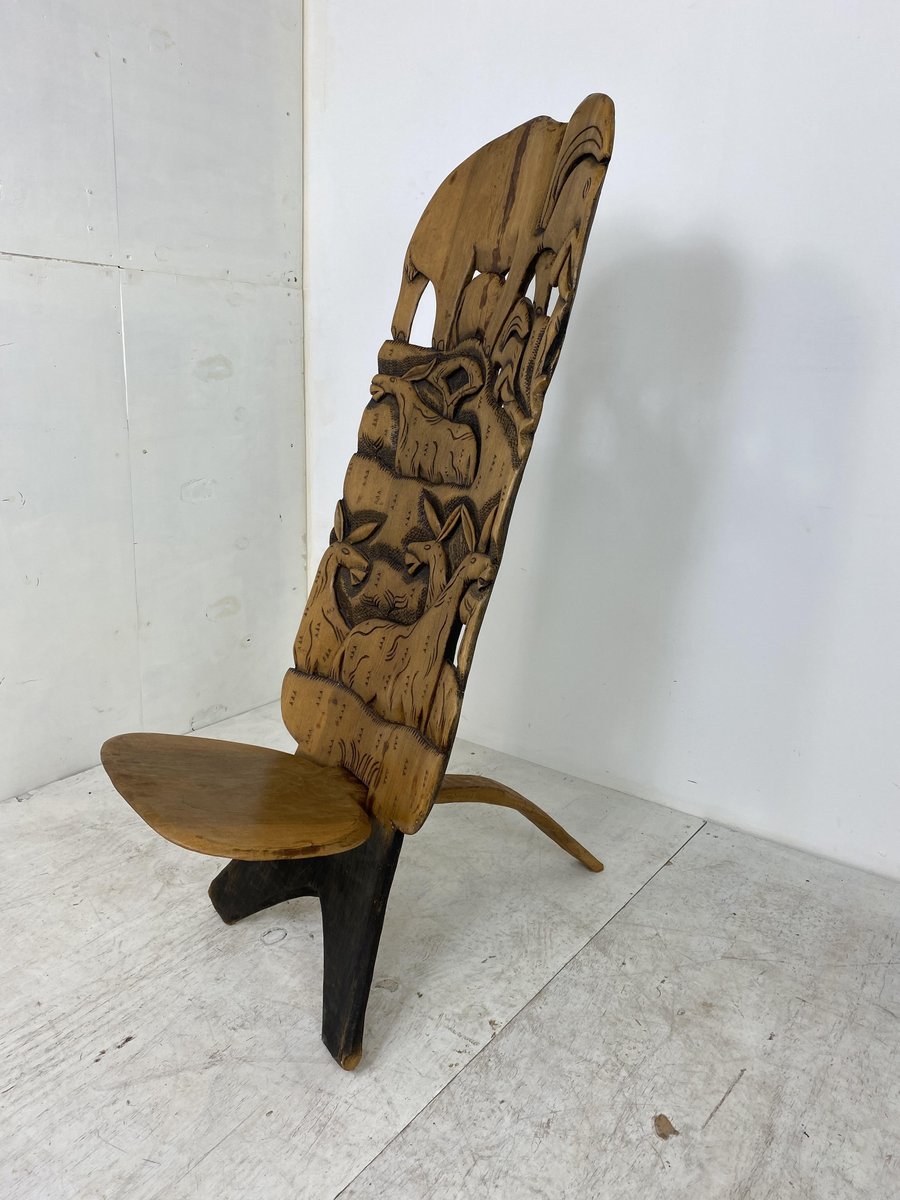 African Hand Carved Tribal Chair, 1960s for sale at Pamono