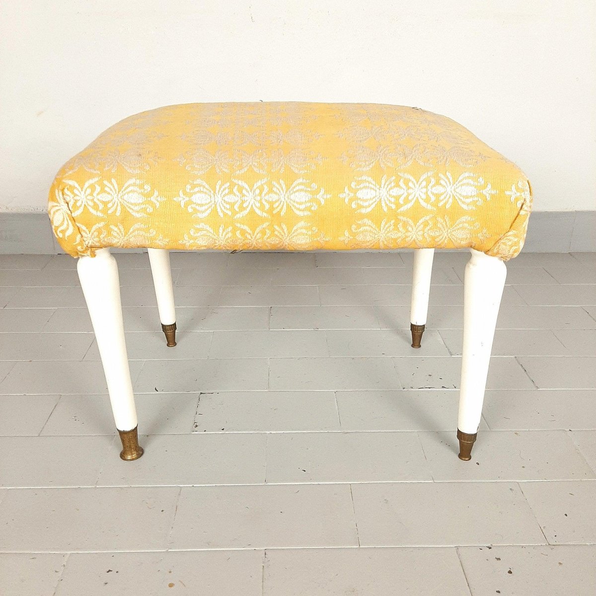 Vintage Italian Yellow Textile Stool, 1950s for sale at Pamono