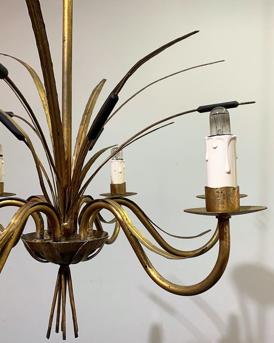 Golden Wrought Iron Ceiling Lamp, 1960s for sale at Pamono