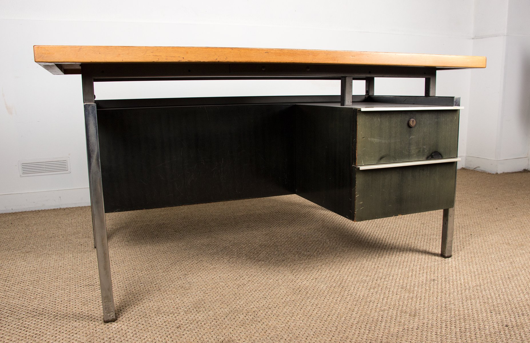 Large Industrial Wood & Aluminium Desk, 1970s for sale at Pamono