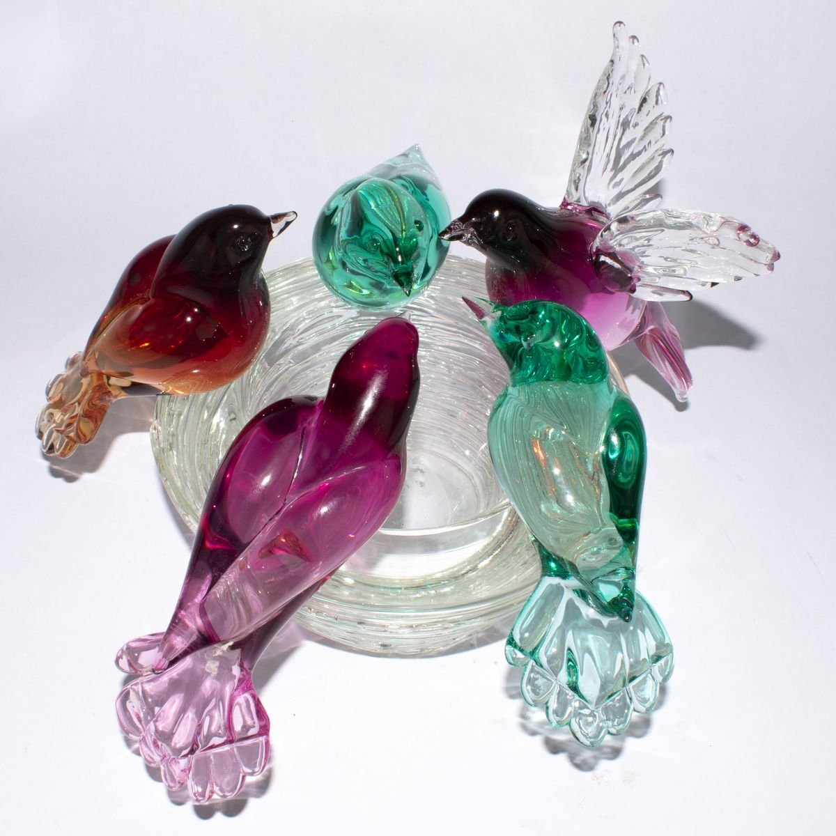 Nest with 5 Birds in Murano Glass by Valter Rossi for VRM bei Pamono kaufen