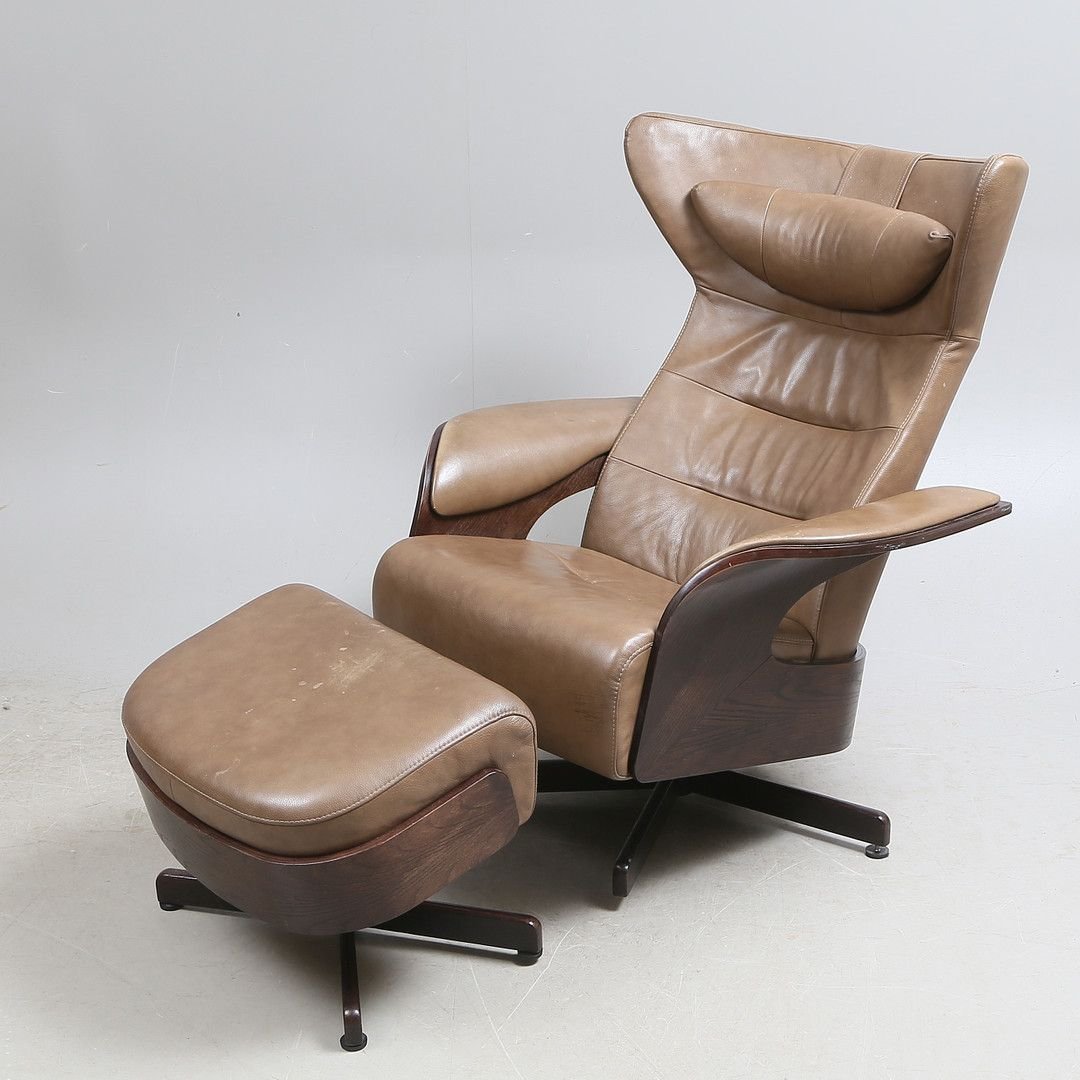 Leather Amanda Armchair with Ottoman from Brunstad Møbler, 1990s for ...