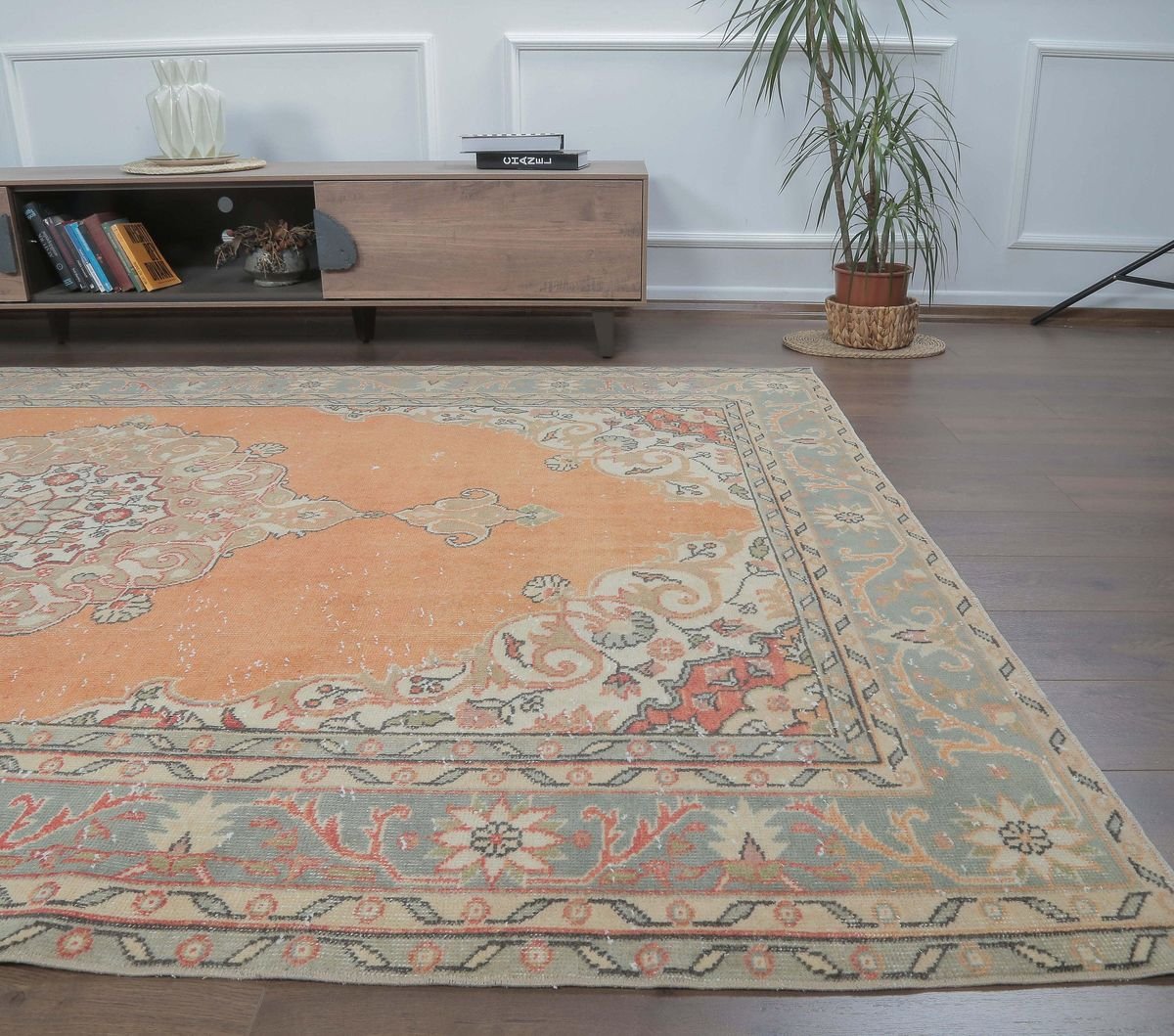 7x11 Vintage Middle East Oushak Handmade Orange Oriental Rug for sale ...