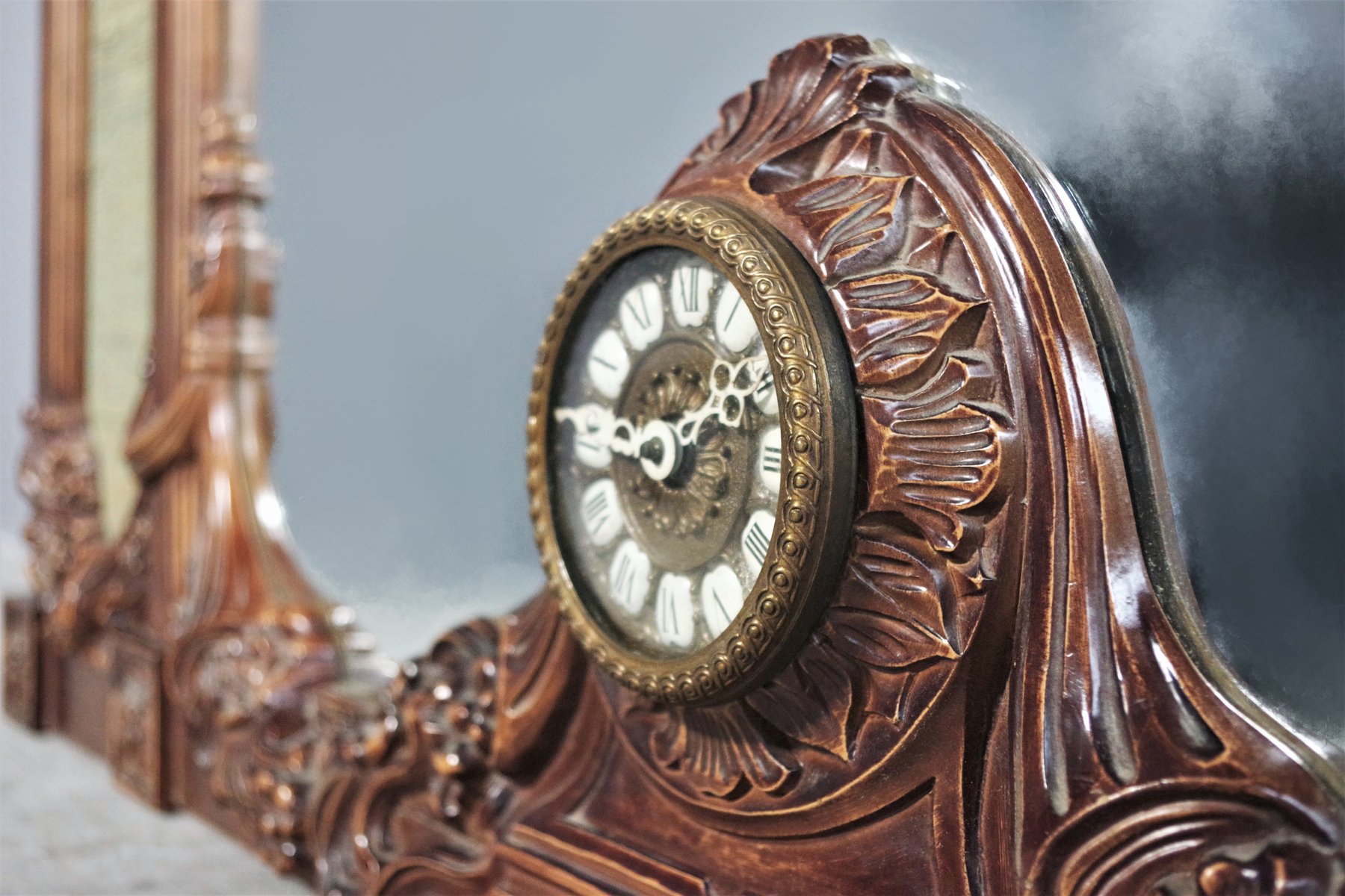 Wood Mirror with Clock, 1960s for sale at Pamono
